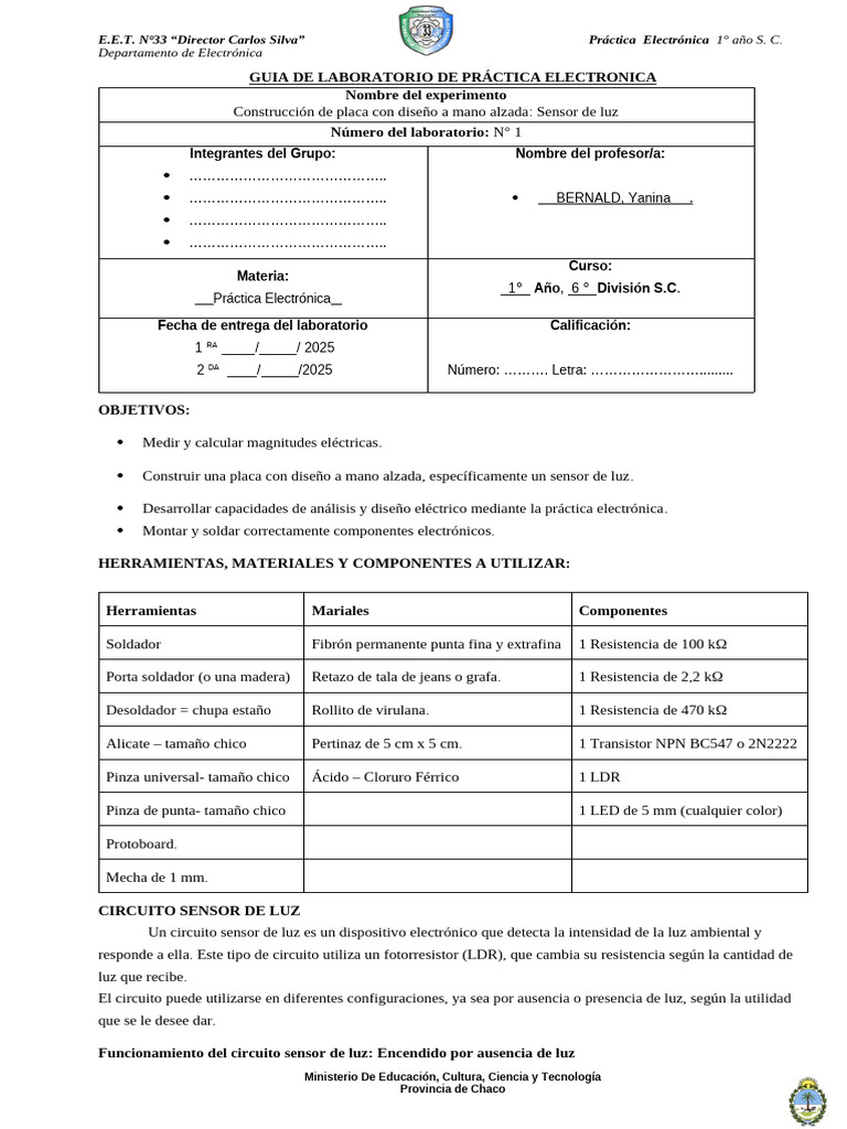 Práctica Elect - LAB-N°1 | PDF | Electrónica | Diodo emisor de luz