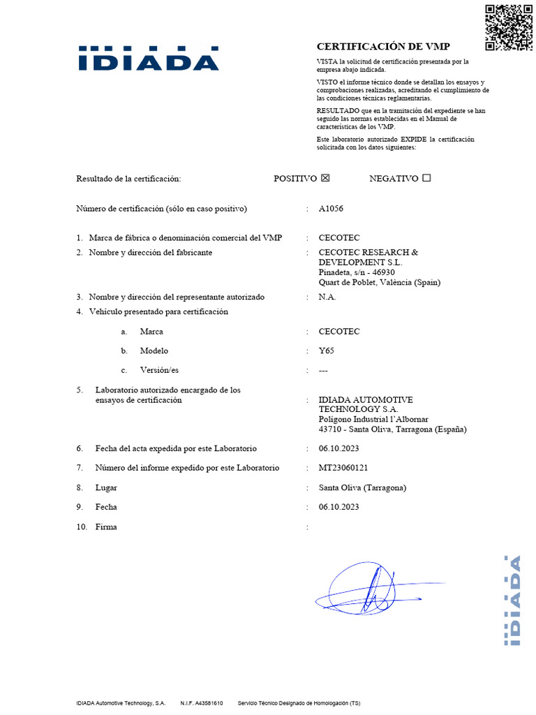 bongo-serie-y65_homologation_certificate | PDF