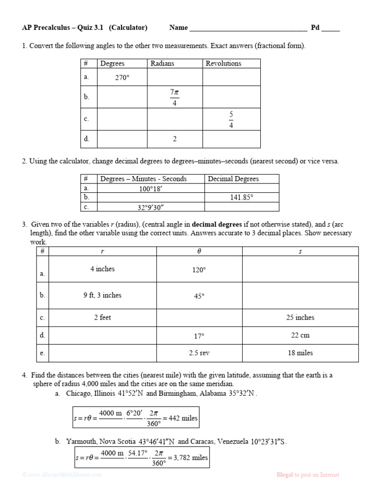 AP Precalc Exams Unit 3 Study | PDF | Minute And Second Of Arc | Angle