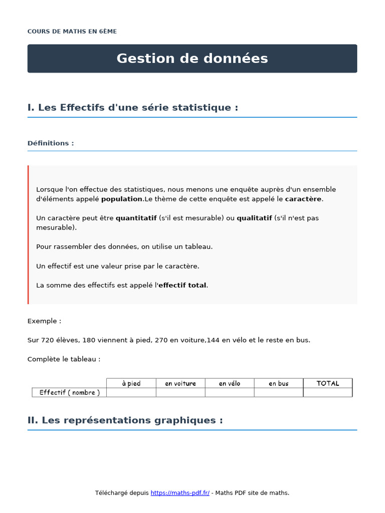 Gestion des données en maths 6ème | PDF