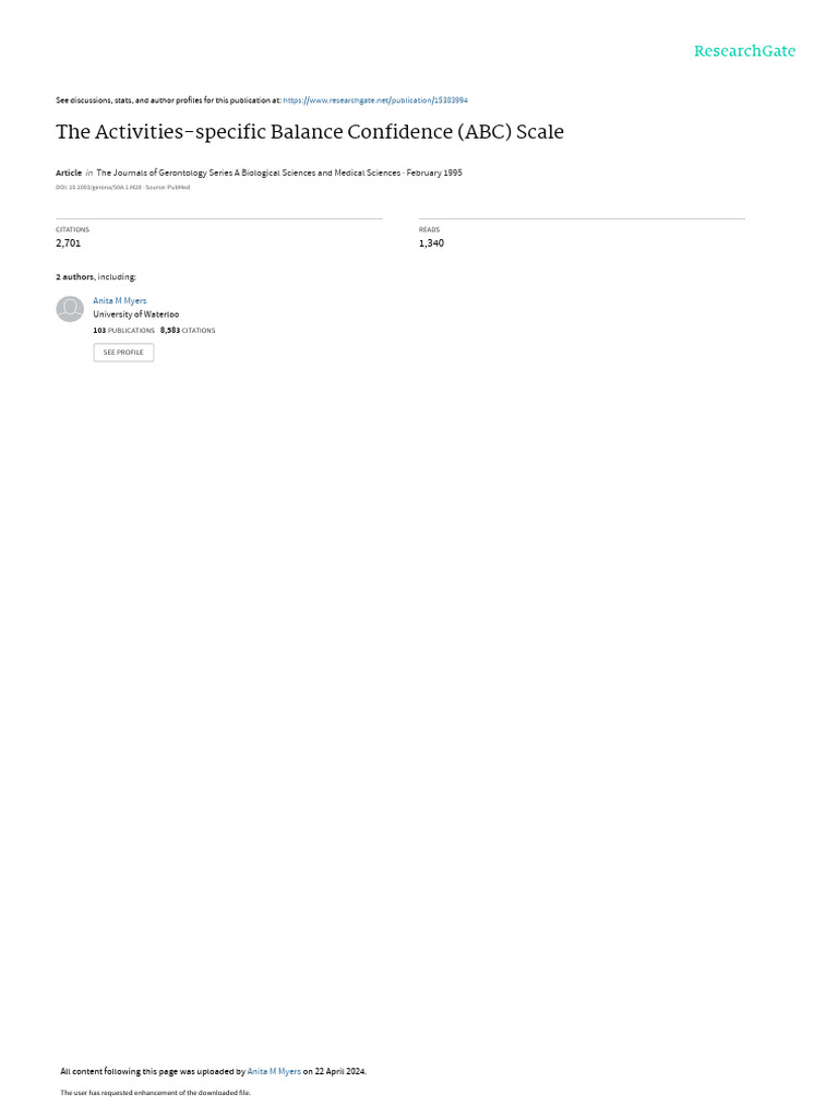 The Activities Specific Balance Confidence ABC Scale | PDF | Self Efficacy | Fear
