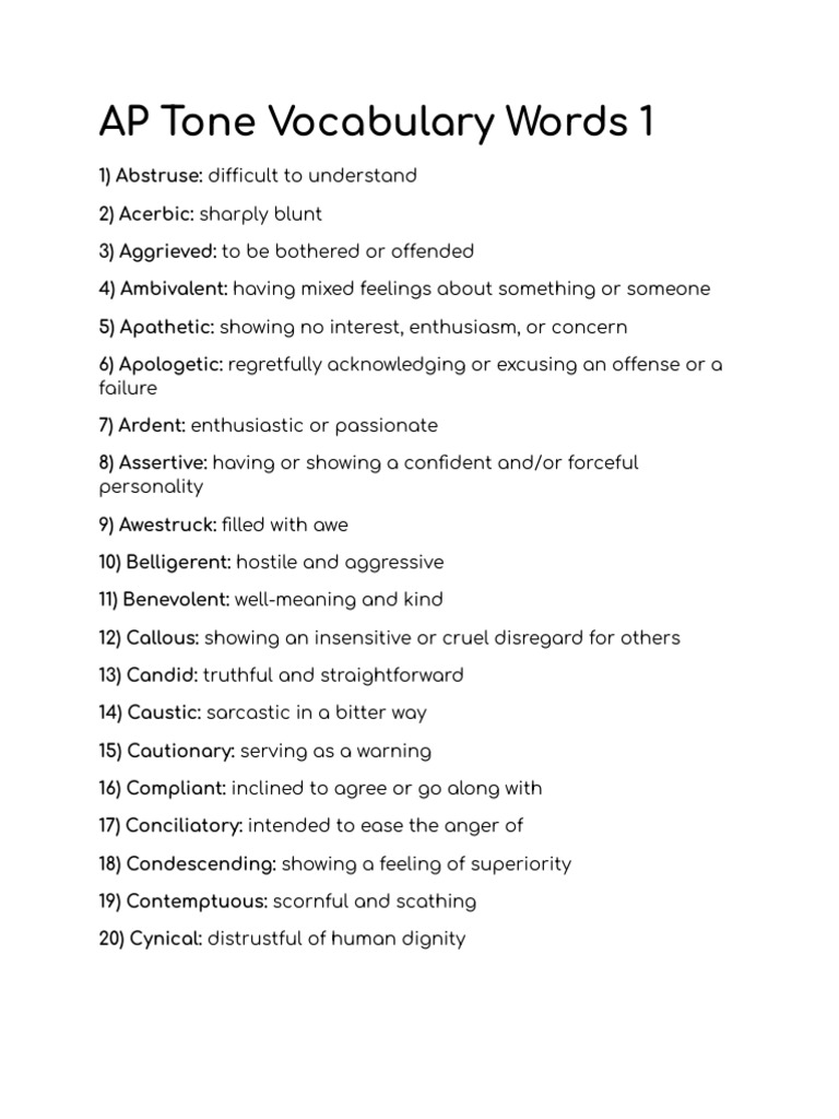 AP Tone Vocabulary List | PDF