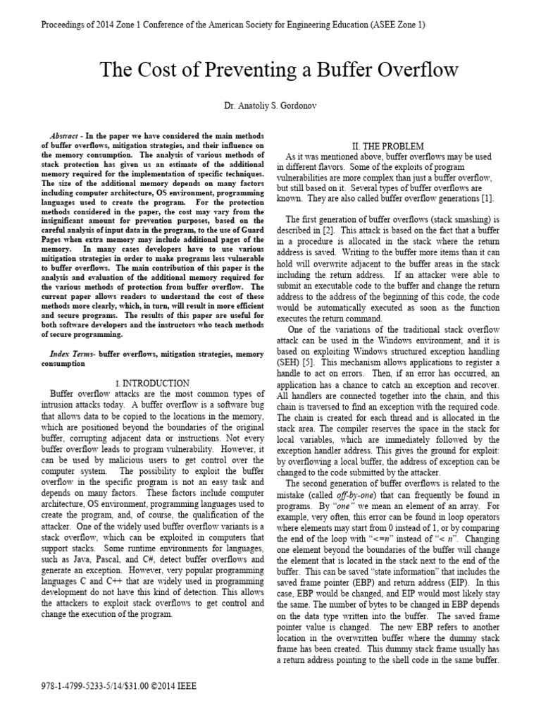 The Cost of Preventing a Buffer Overflow | PDF | Computer Programming | Software Engineering