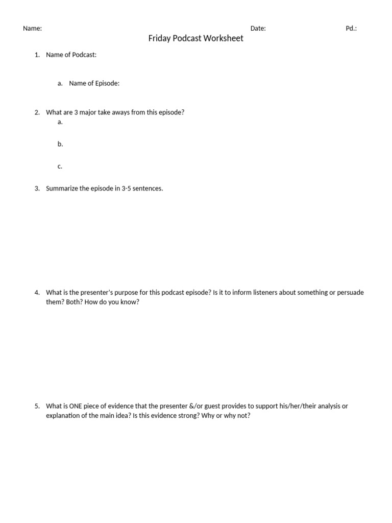 Friday Podcast Worksheet (1) | PDF