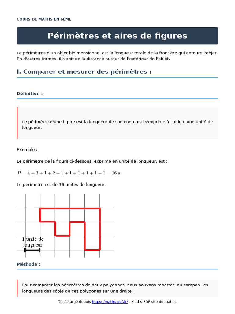 Perimetres Et Aires de Figures Cours de Maths en 6eme 727 | PDF | Zone ...
