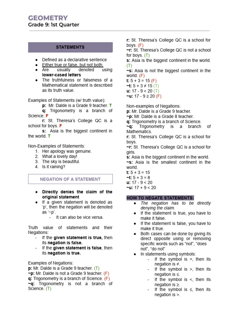 Geometry 1ST Quarter Reviewer | PDF | Semiotics | Formalism (Deductive)