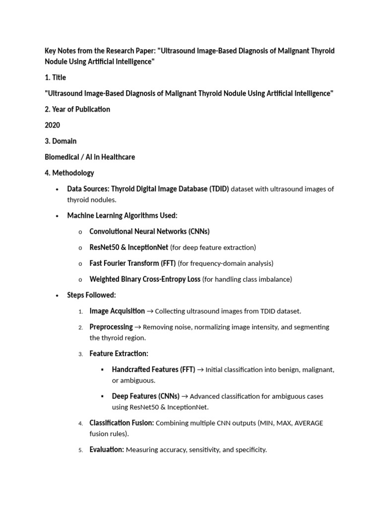 Ultrasound Image-Based Diagnosis of Malignant Thyroid Nodule Using Artificial Intelligence | PDF ...