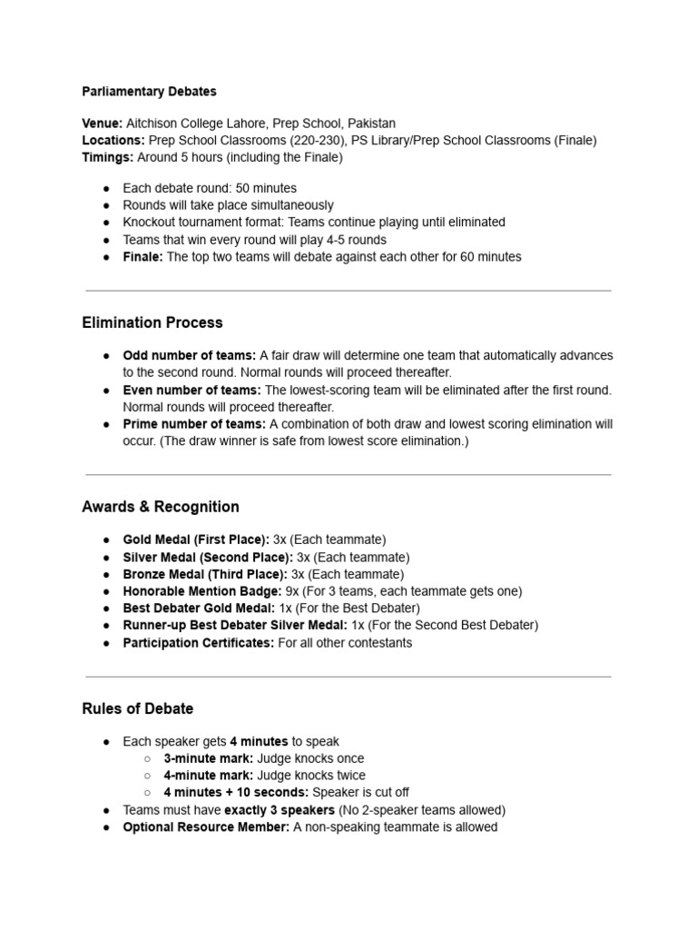 Debate Competition Guidelines and Details | PDF