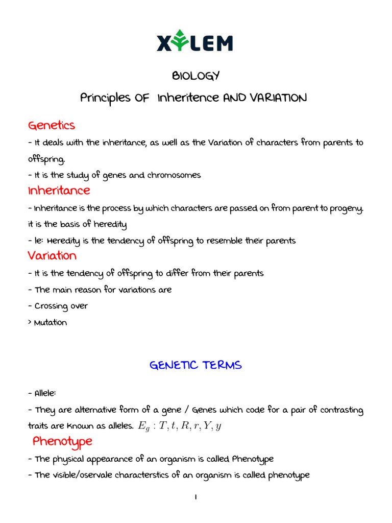 Genetics: Inheritance and Variation Principles | PDF | Dominance ...