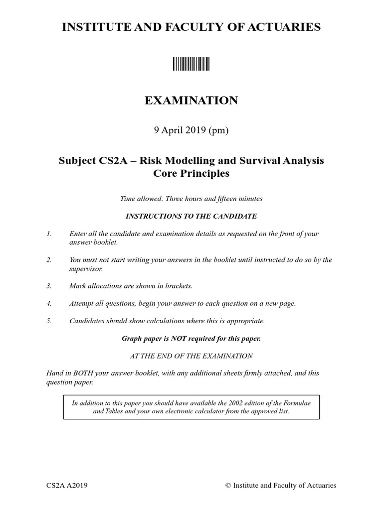 IandF CS2A 201904 ExamPaper | PDF | Applied Mathematics | Statistical Analysis