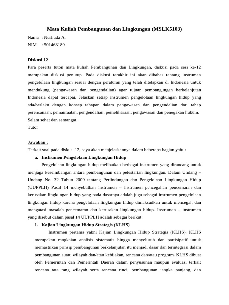 Diskusi 12 Pembangunan Dan Lingkungan | PDF