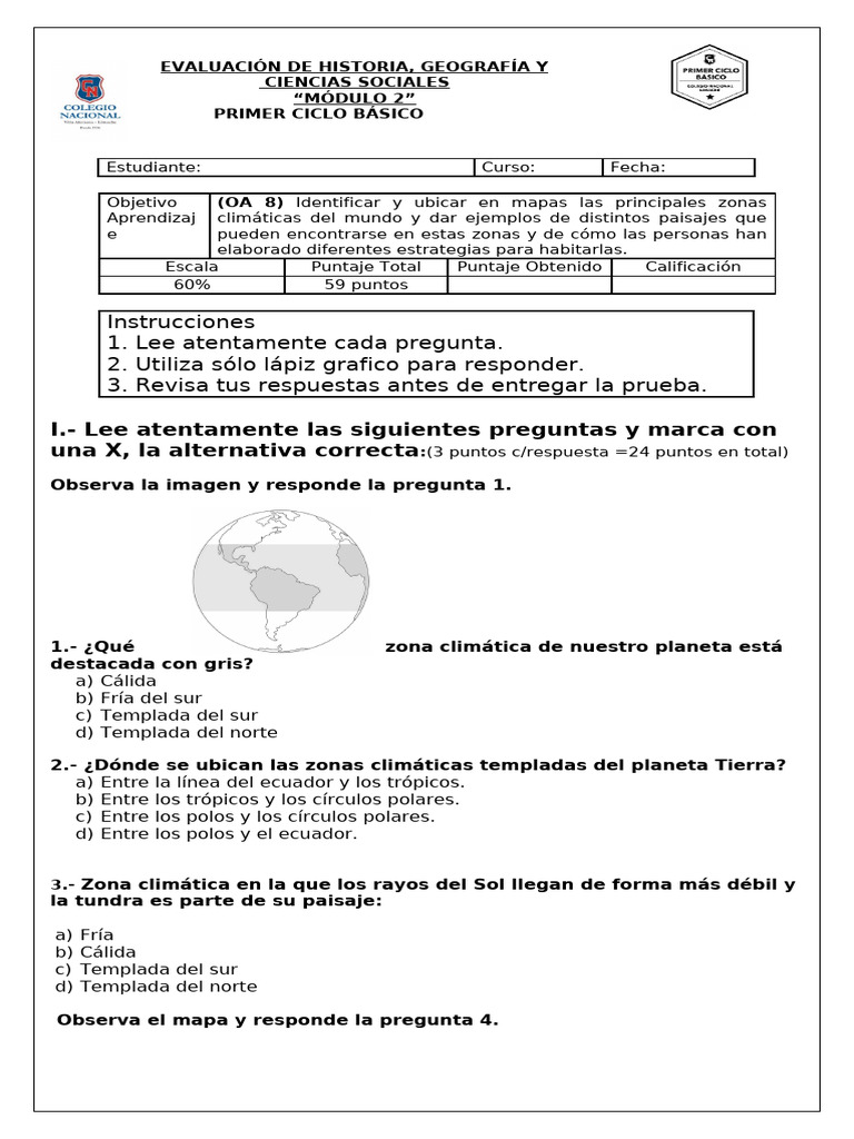 Evaluación Historia Modulo 2 | PDF | Clima templado | Clima
