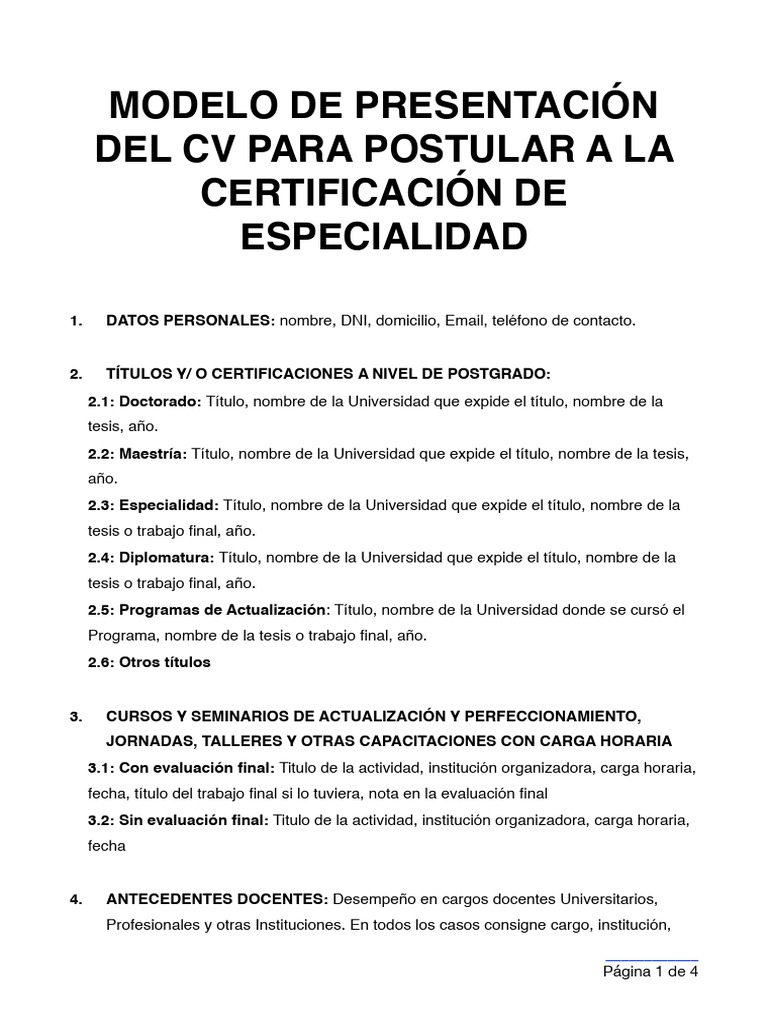 4-Modelo de CV para Especialista-2 | PDF | Títulos | Educación de posgrado