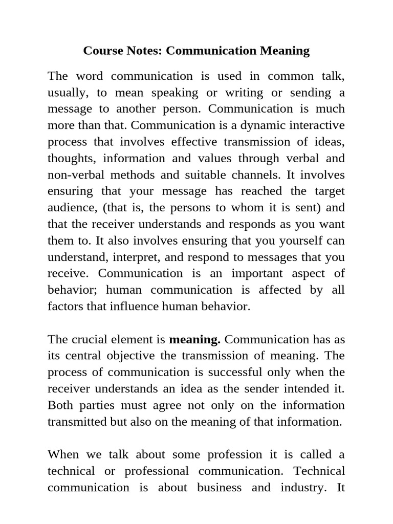 Notes Communication Skills Unit I | PDF | Communication | Nonverbal ...