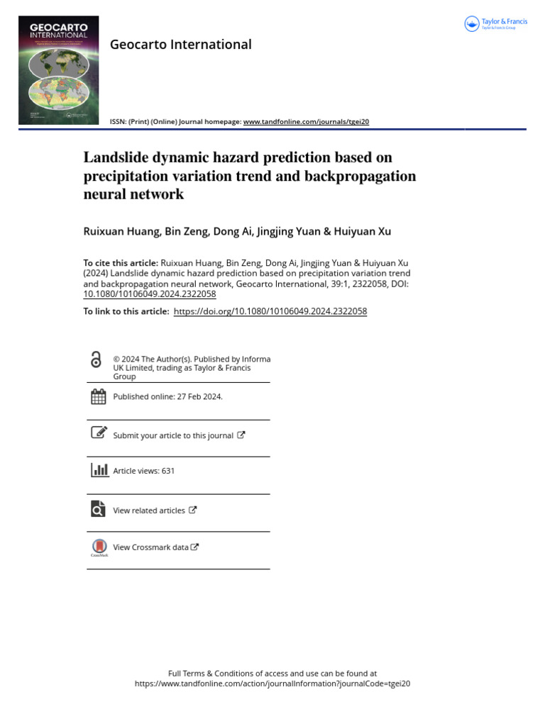 Landslide Dynamic Hazard Prediction Based On Precipitation Variation Trend and Backpropagation ...