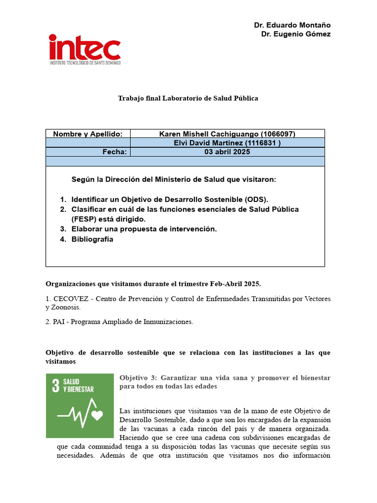 Trbajo Final 3 Lab. Salud Publica | PDF | Organización Panamericana de ...