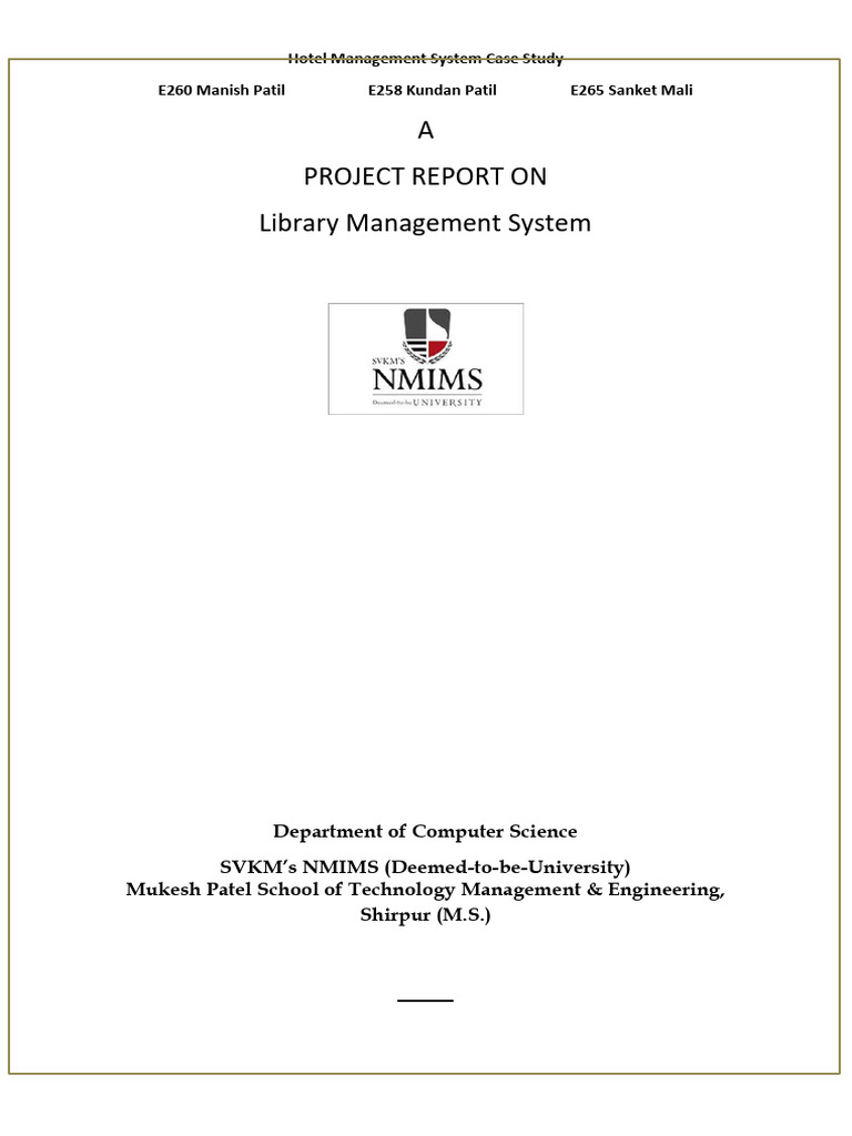 E260 E258 E265 DBMS Hotel Management System Project Report | PDF | Databases | Relational Model
