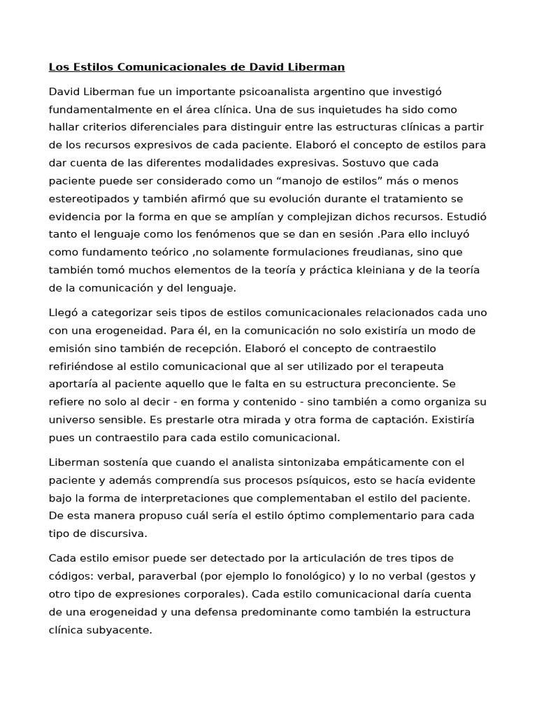 Los Estilos Comunicacionales de David Liberman | PDF | Pensamiento | Amor