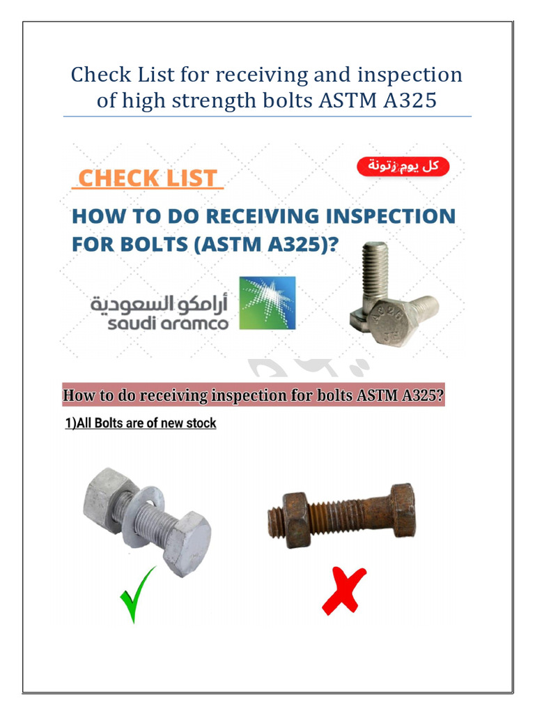 High Strength Bolts Inspection Checklist | PDF
