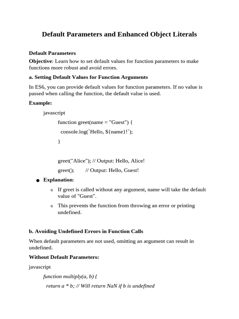 Default Parameters And Enhanced Object Literals Pdf Parameter Computer Programming Java