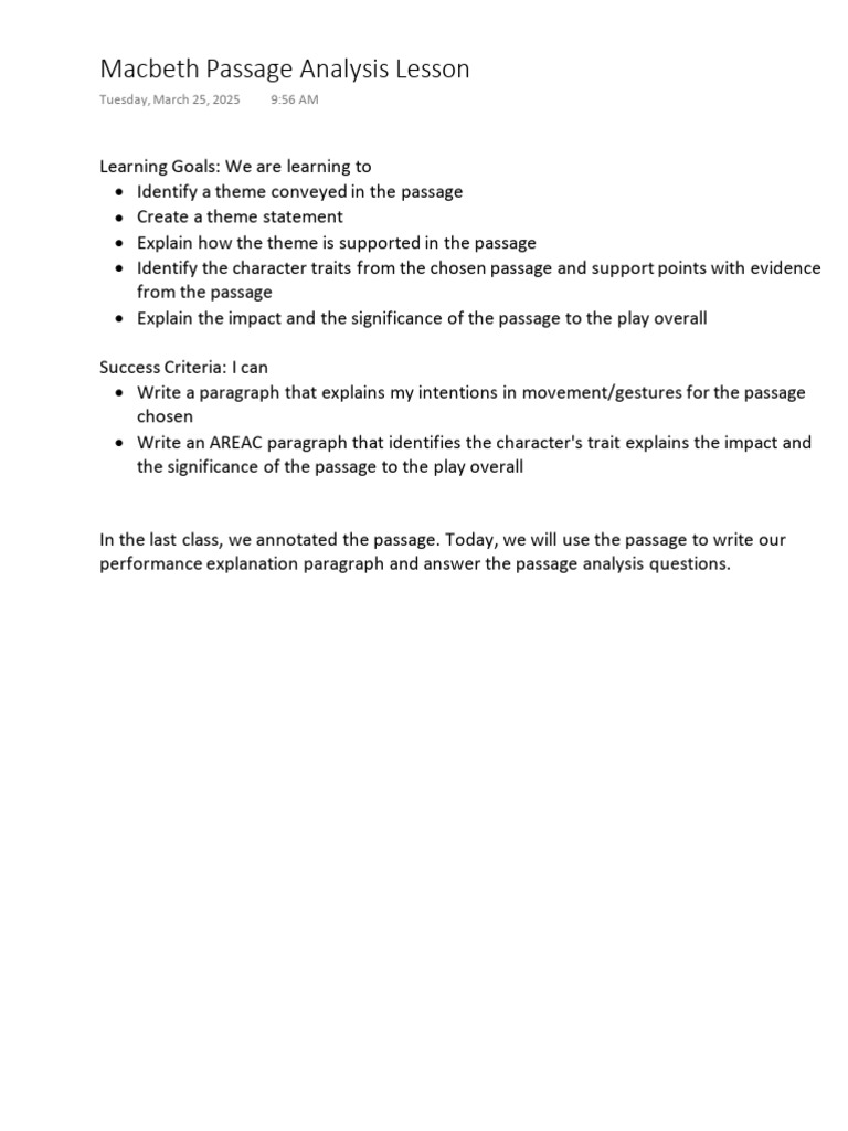Macbeth Passage Analysis Lesson | PDF | Macbeth