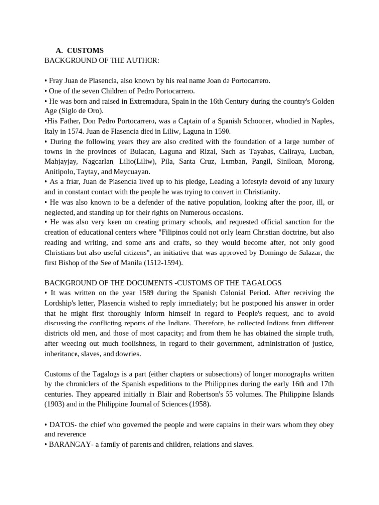 Customs of Tagalog | PDF