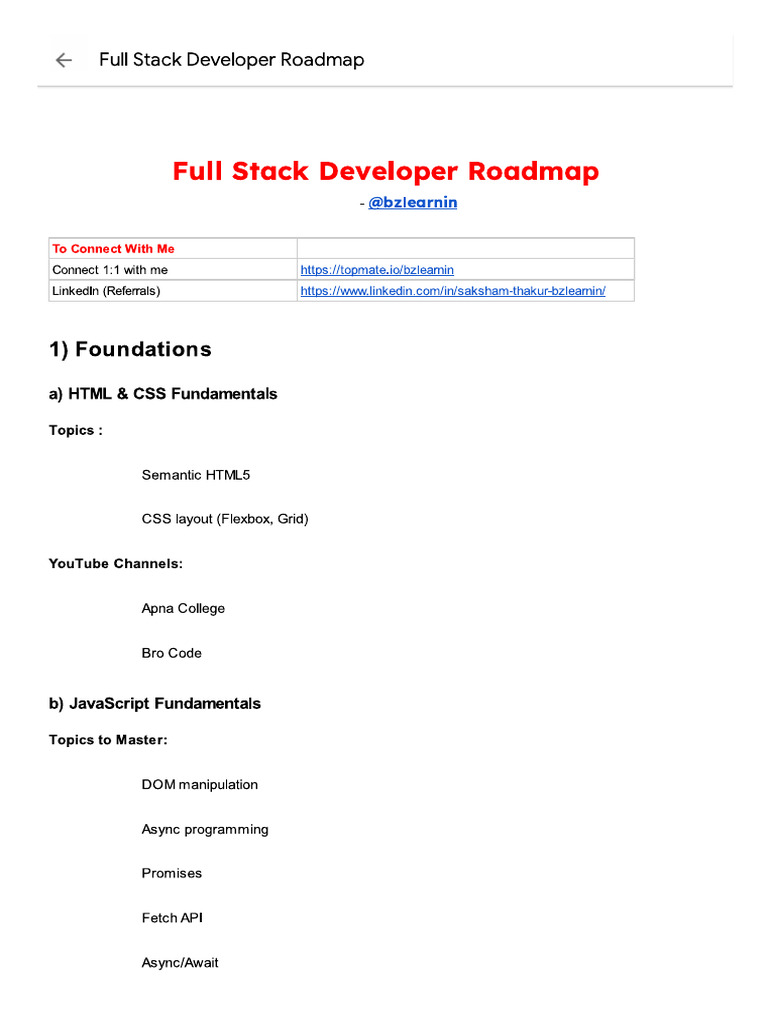 Full Stack Roadmap | PDF