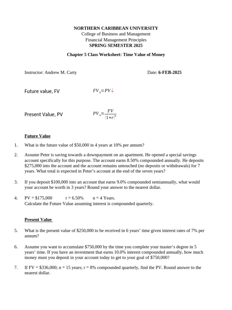 Time Value of Money Worksheet | PDF | Interest | Present Value