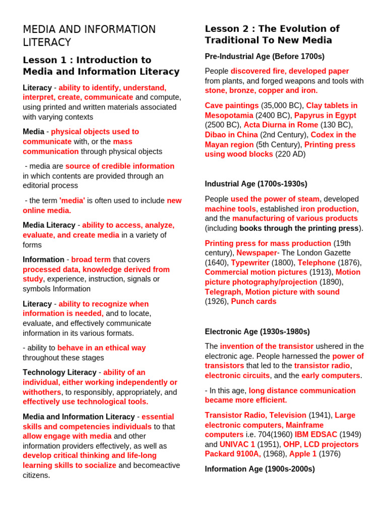 Media and Information Literacy Overview | PDF | Information Age ...