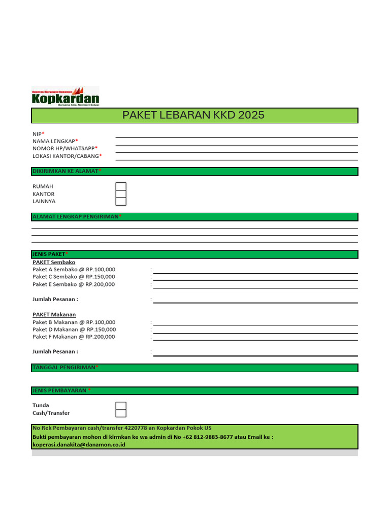 Form Pengajuan Paket Lebaran 2025 | PDF