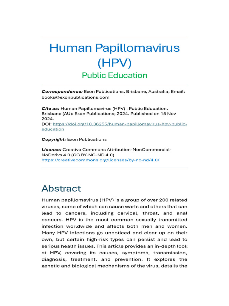 Human Papillomavirus (HPV) - Public Education | PDF | Cervical Cancer ...