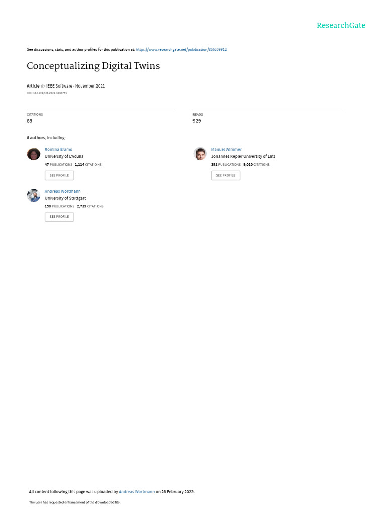 Conceptualizing Digital Twins | PDF | System | Simulation
