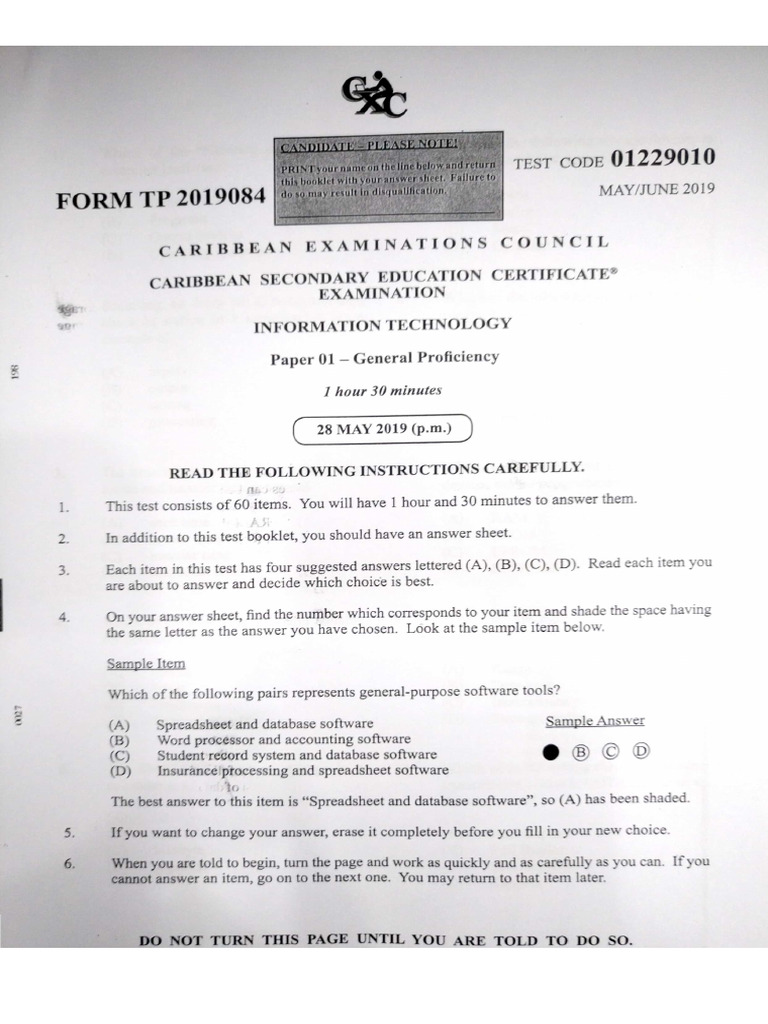 CSEC Information Technology June 2019 P1 | PDF