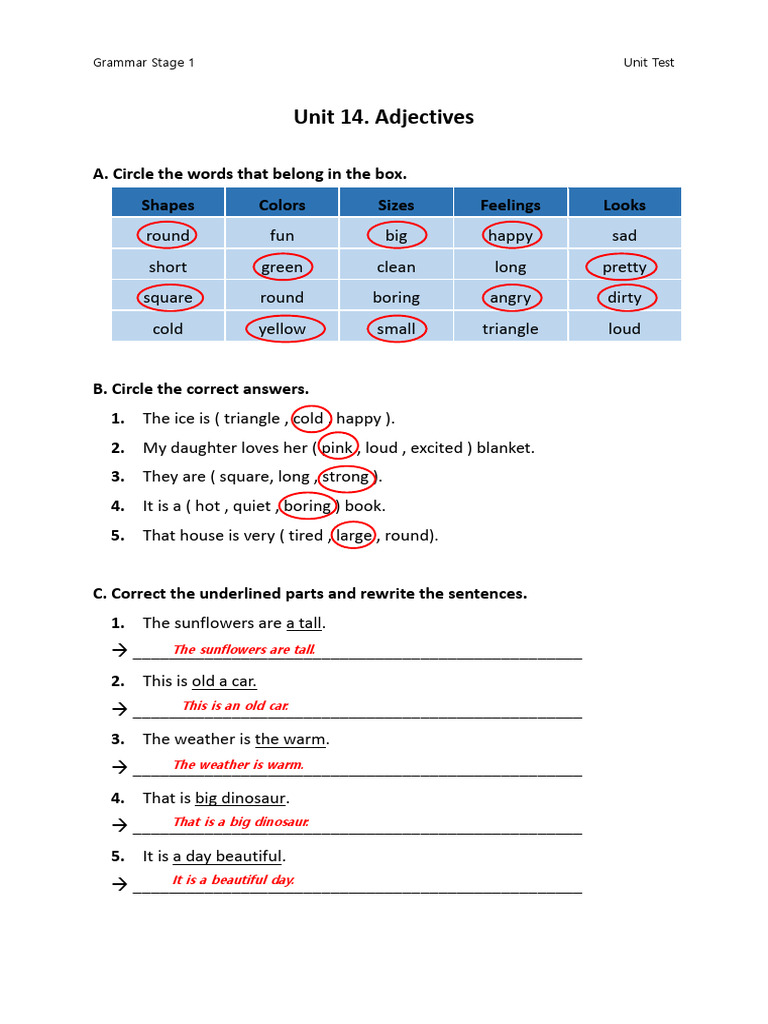 Grammar Stage 1 - Unit Test 14 - Answers | PDF