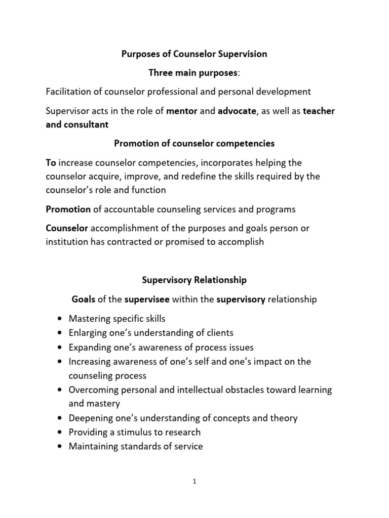 Counselor Supervision: Key Purposes & Phases | PDF | Counseling ...