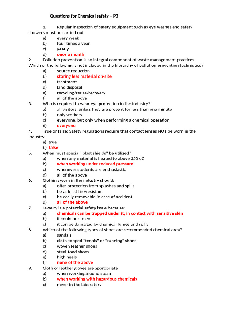 MCQ - P3-Chemical Process Safety | PDF | Occupational Safety And Health ...