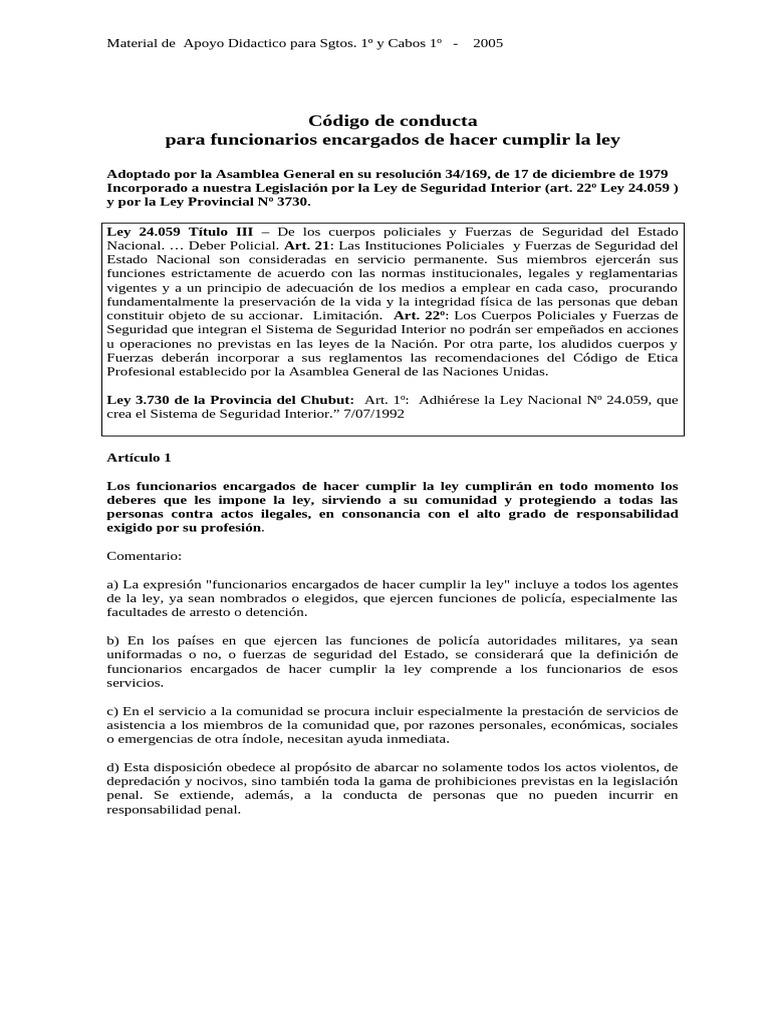 Código de Conducta para Funcionarios | PDF | Tortura | Naciones Unidas