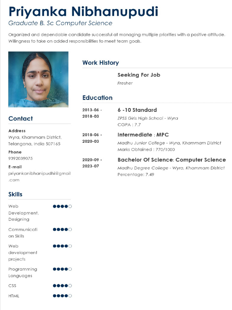 Resume Priyanka Nibhanupudi | PDF