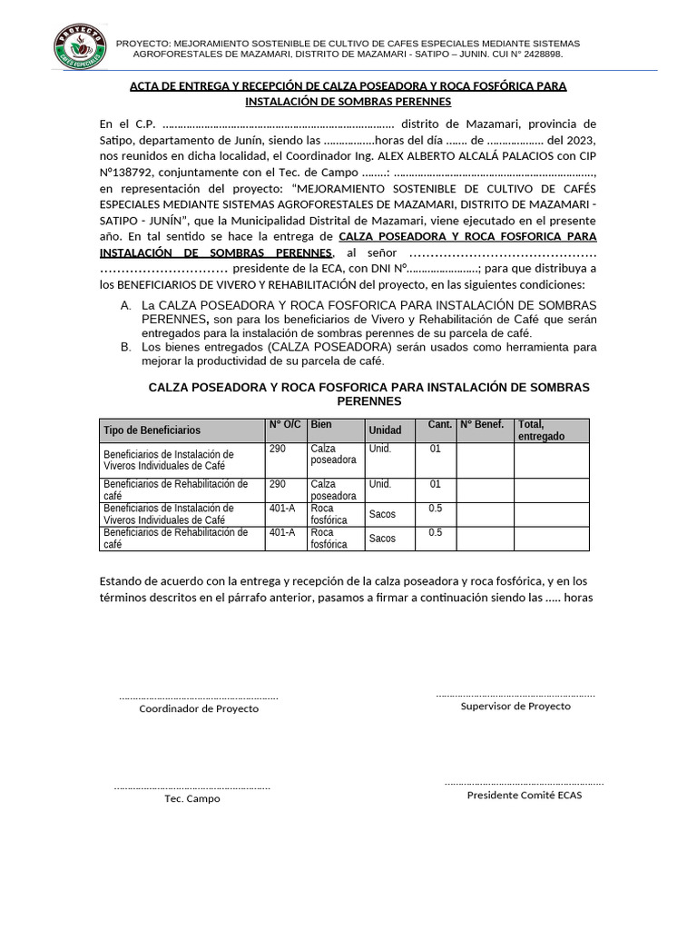 1. ACTA ENTREGA DE MAT. PARA SOMBRAS PERENNES | PDF