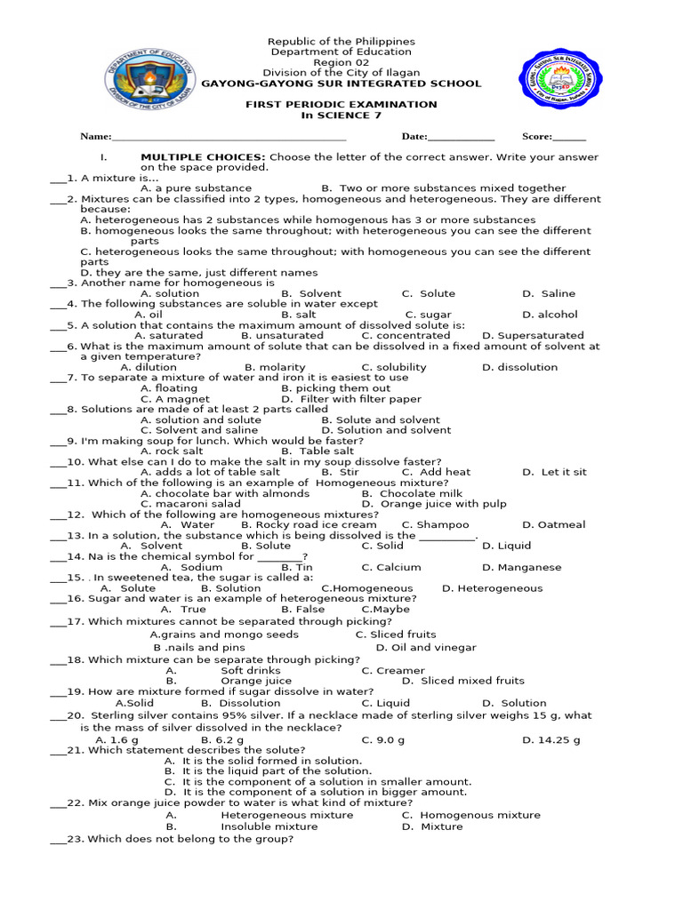 Grade 7 Science | PDF | Acid | Mixture