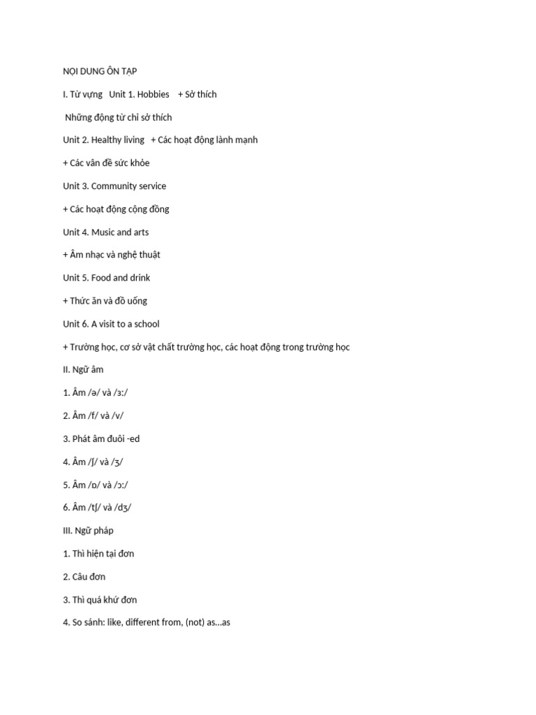 Nội Dung Ôn Tập Hki Anh 7 | PDF