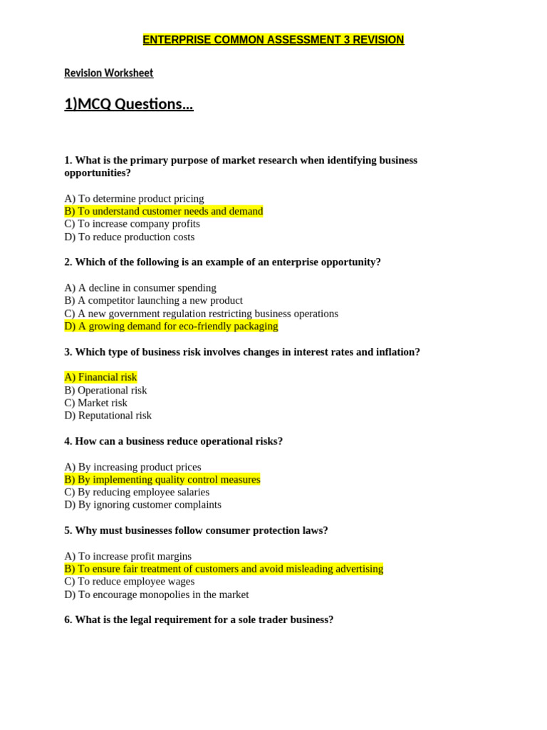 Revision Worksheet | PDF | Risk | Corporate Social Responsibility