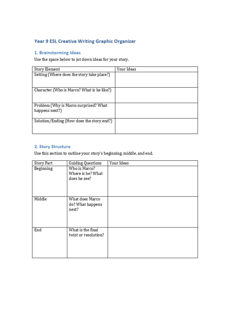 Year 9 ESL Creative Writing Guide | PDF