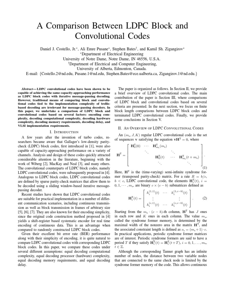 A Comparison Between LDPC Block and Convolutional Codes | PDF | Low Density Parity Check Code ...