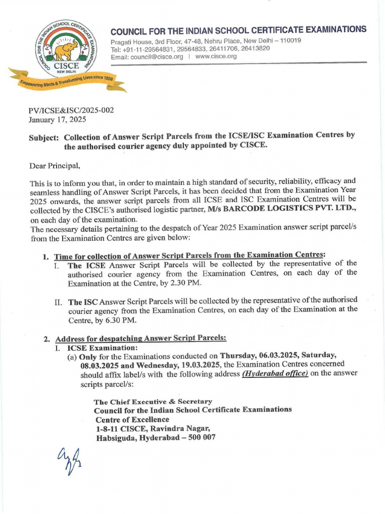 Circular - Desptach of Answer Script Envelopes by the Examination ...