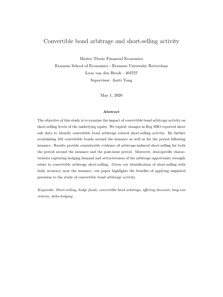 Convertible Bond Arbitrage and Short-Selling Activity | PDF | Arbitrage ...