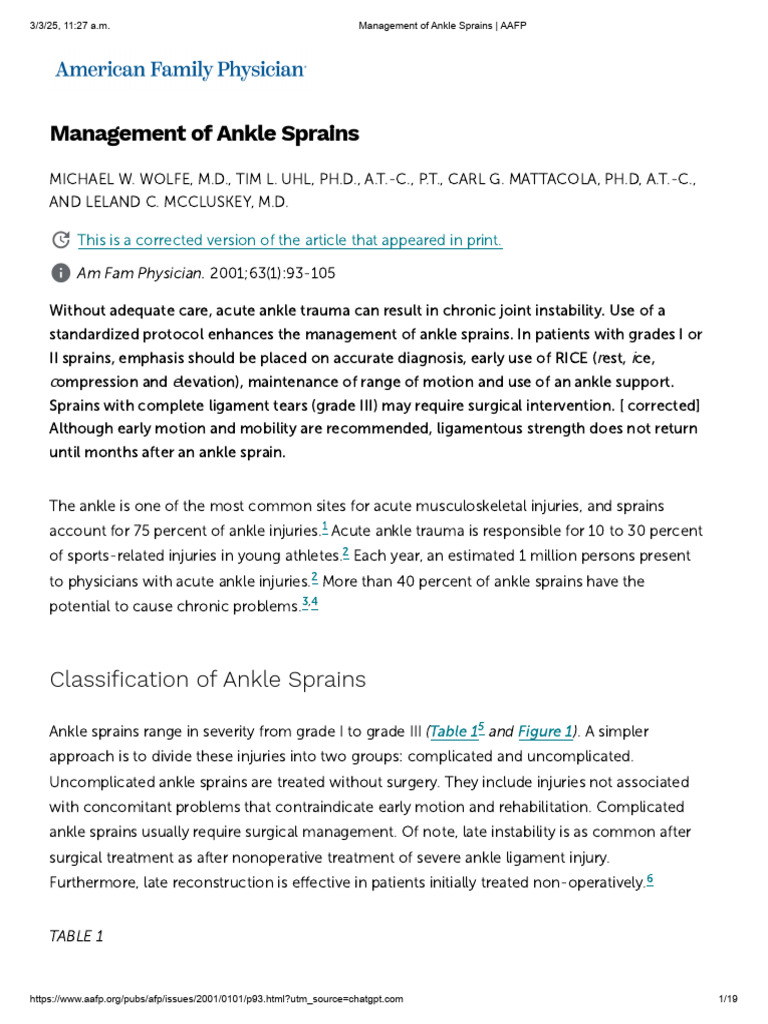 Ankle Sprain Management Guidelines | PDF | Ankle | Anatomical Terms Of ...