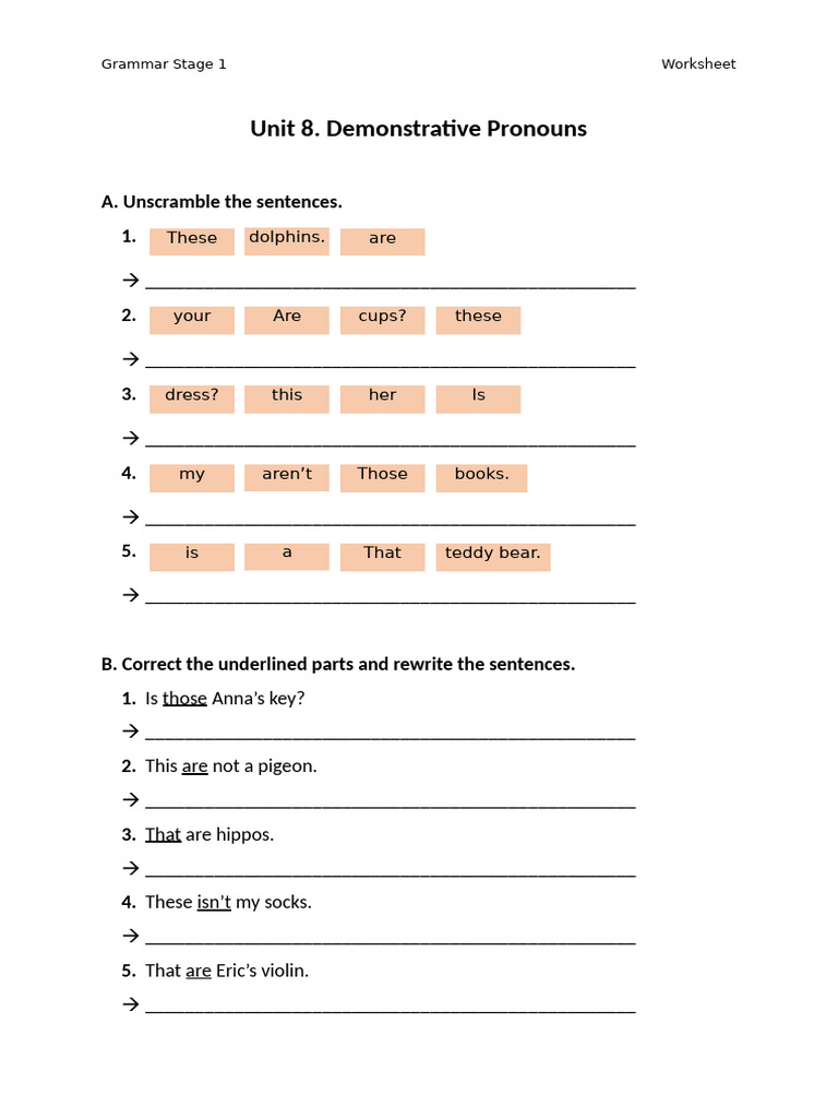 Grammar Stage 1 - Unit8 - Worksheet | PDF