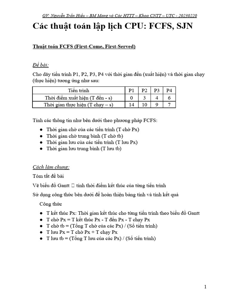 BT 1 - Chương 3 - Lập lịch CPU FCFS SJN.docx | PDF