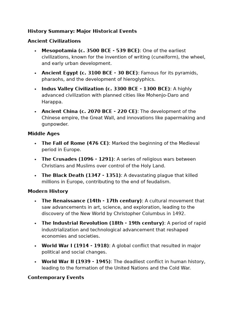 Major Historical Events Overview | PDF